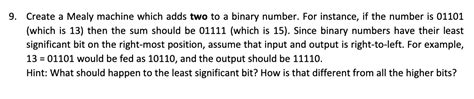 Create A Mealy Machine Which Adds Two To A Binary
