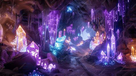 Premium Photo A Stunningly Beautiful Cave With Glowing Crystals And A