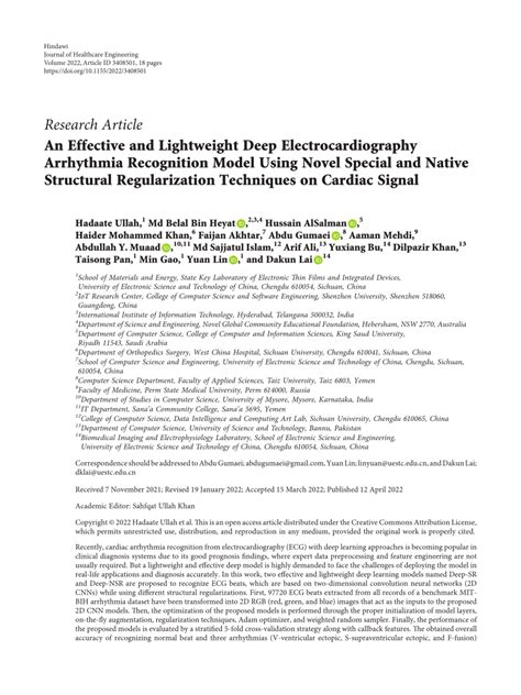 Pdf An Effective And Lightweight Deep Electrocardiography Arrhythmia Recognition Model Using