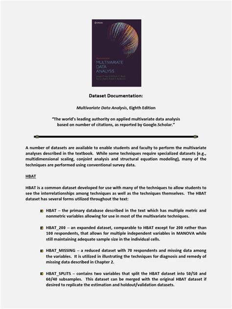 Dataset Documentation Multivariate Data Analysis Eighth Edition Download Free Pdf Data