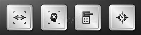 Set Eye Scan Rejection Face Recognition Digital Door Lock And Icon Silver Square Button Stock