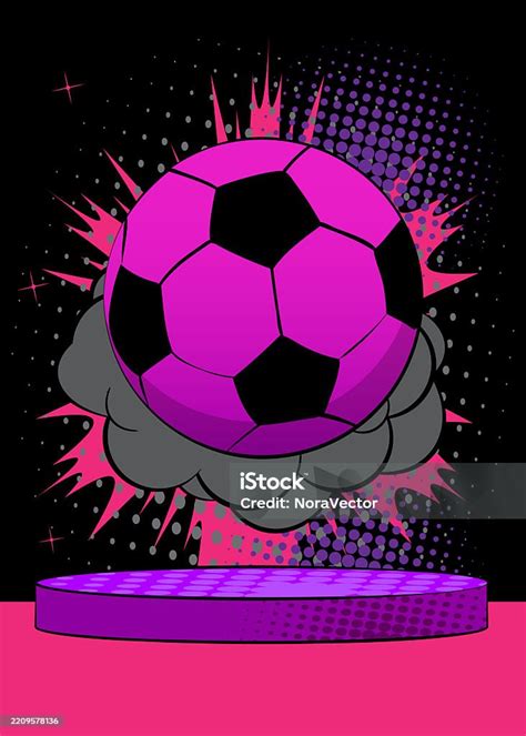 Soccer Ball과 함께 모형 프레젠테이션을 위한 만화책 제품 연단 무대 복고풍 만화 배경 Championship에 대한
