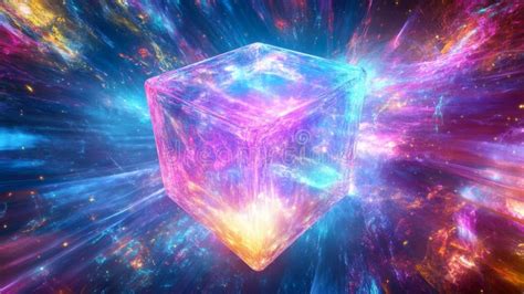 a neon lit digital data cube in a futuristic cyberspace exuding cyber