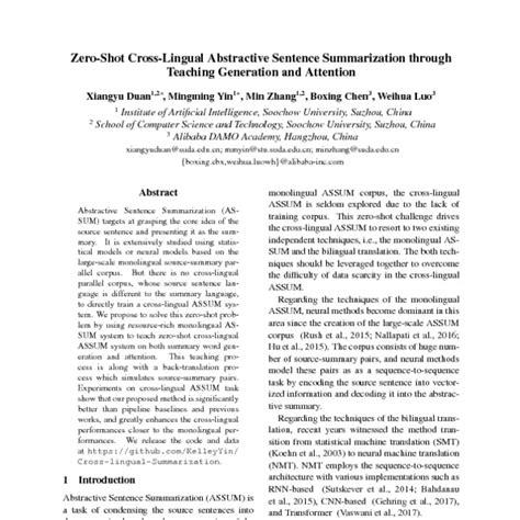 Zero Shot Cross Lingual Abstractive Sentence Summarization Through
