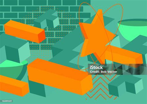 청록색 주황색 기하학적 그래픽 복고풍 테마 커버 최소한의 기하학적 요소 포스터 배너 디자인을 위한 빈티지 추상 모양 템플릿 0명에 대한 스톡 벡터 아트 및 기타 이미지