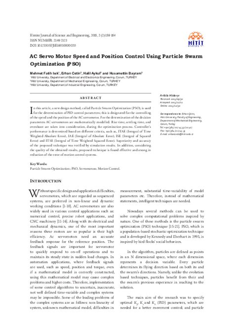 pdf ac servo motor speed and position control using particle swarm