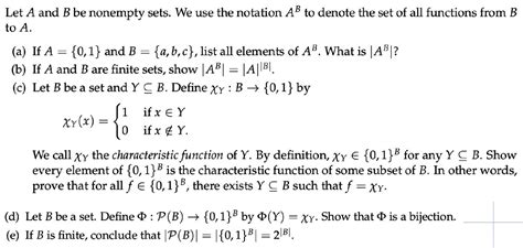 Solved Let A and B be nonempty sets. We use the notation AB | Chegg.com