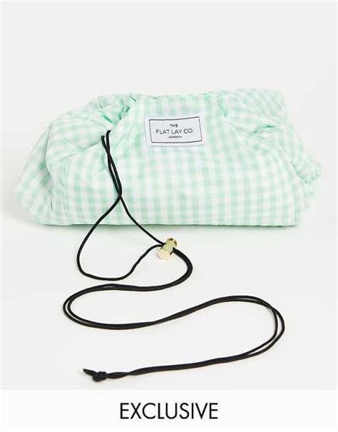 The Flat Lay Co X Asos Exclusive Drawstring Makeup Bag Green Gingham Asos
