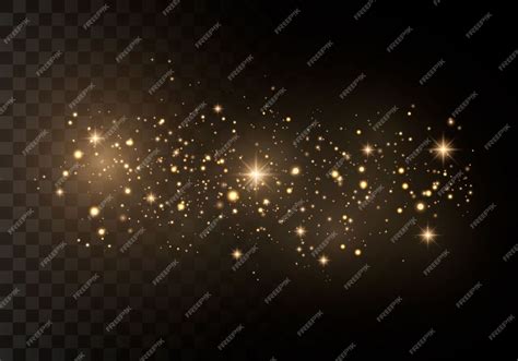 불꽃과 황금빛 별이 특별한 빛으로 빛납니다 반짝이는 마법의 먼지 입자 프리미엄 벡터