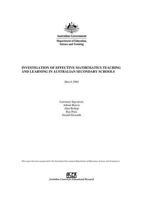 Pdf Investigation Of Effective Mathematics Teaching And Learning In Australian Secondary Schools