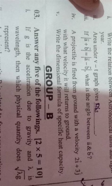 Ii Area Under V−t Graph Gives Disiii If ∣a B∣ ∣a−b∣ What Is The Angle
