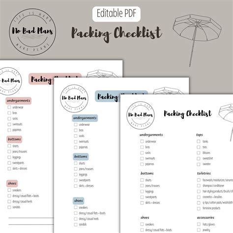 Editable Packing Checklist Printable PDF Packing Schedule Packing List Packing Chart Packing