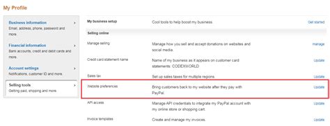 Paypal Business Account Selling Tools Website Preferences Update