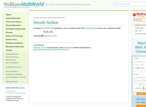 Wolfram Math World Smooth Surface Handout For 9th 10th Grade