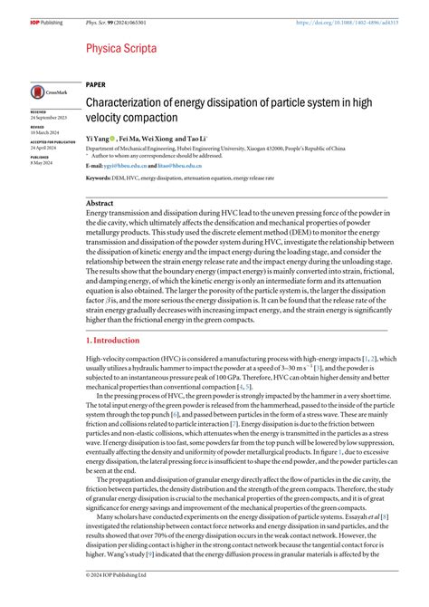 Characterization Of Energy Dissipation Of Particle System In High Velocity Compaction