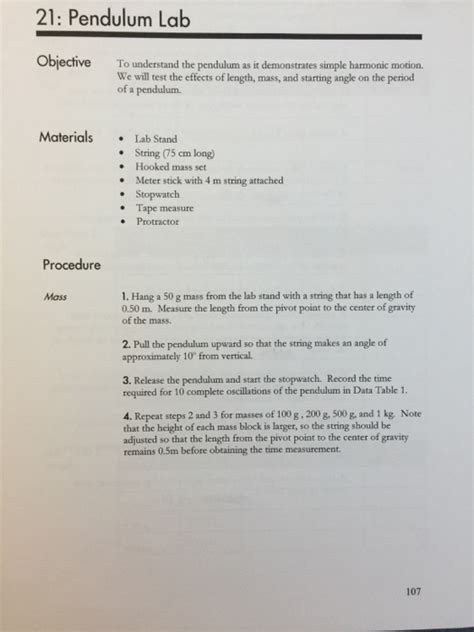 solved 21 pendulum lab objective to understand the pendulum