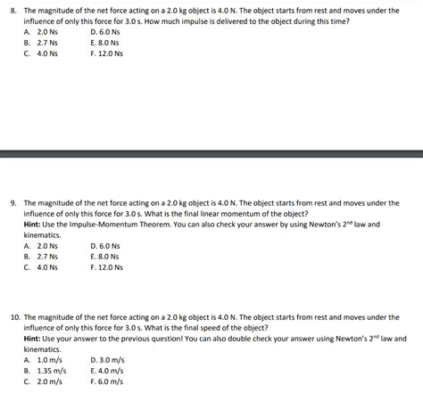 Solved 8 The Magnitude Of The Net Force Acting On A 2 0 Kg