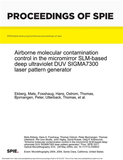 Pdf Airborne Molecular Contamination Control In The Micro Mirror Slm Based Duv Sigma7300 Laser