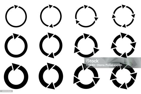 Circular Arrow Icons Rotation Cycle Symbols Black Looped Arrows Refresh Reload Signs Stock