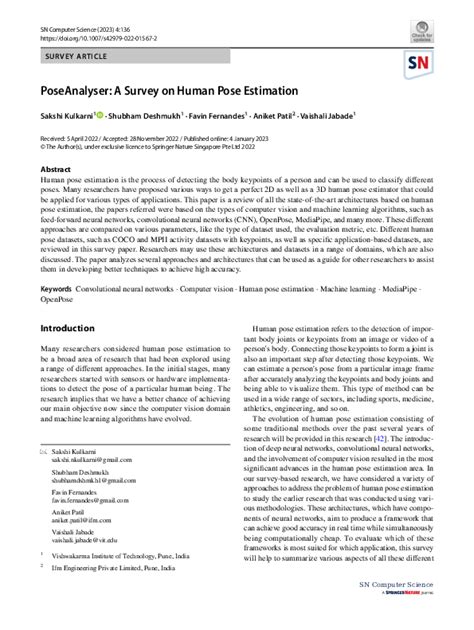 Pdf Poseanalyser A Survey On Human Pose Estimation