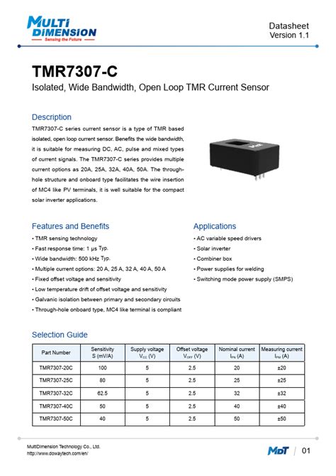 tmr7307 40c datasheet multidimension