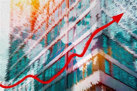 Ascending Arrow Graph Against The Backdrop Of An Abstract Double Exposure Image Of An Office