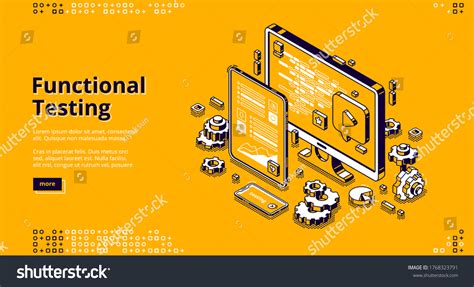 Software Testing Isometric Landing Page Functional Stock Vector