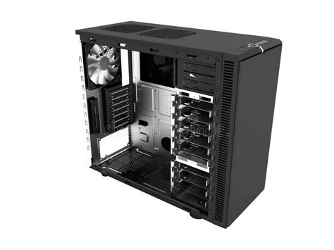 System Unit Of A Personal Computer Black Metal Empty D Render On White Background With Shadow