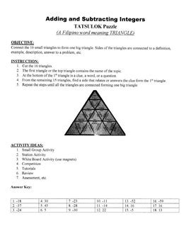 Adding And Subtracting Integers Game Puzzle With Worksheet TpT