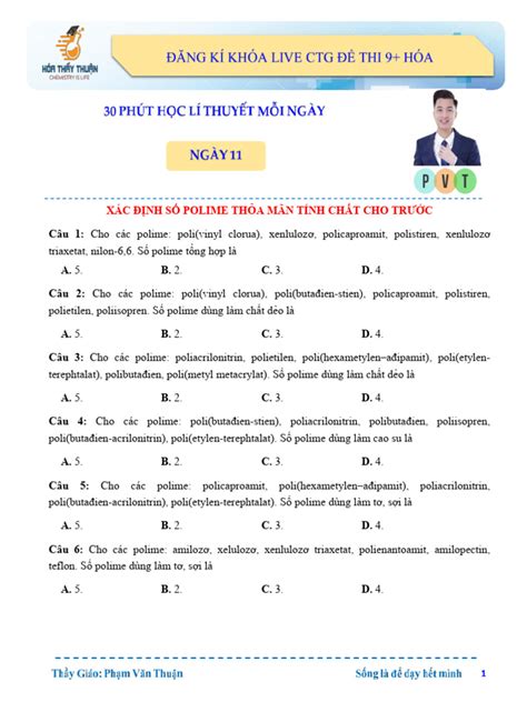 Cho Các Polime Polivinyl Clorua Xenlulozơ Policaproamit