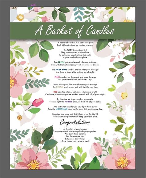 8 5x11 Basket Of Candles Printable Poem Newlywed T Basket Bridal