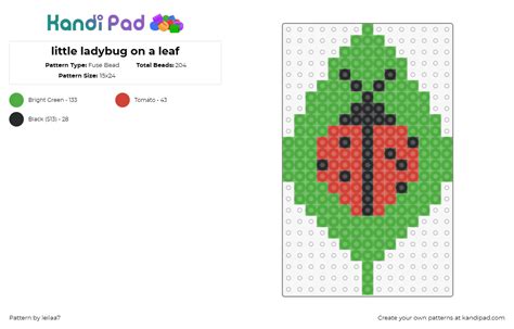 Little Ladybug On A Leaf Fuse Bead Pattern Kandi Pad Kandi Patterns Fuse Bead Patterns