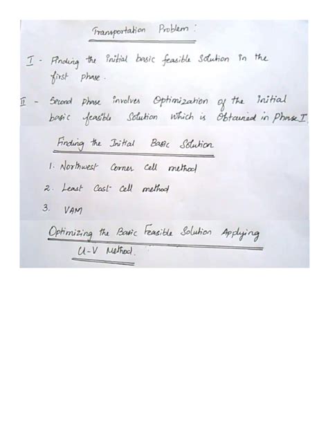Optimization Of Transporatation Problem Using Uv Method Pdf