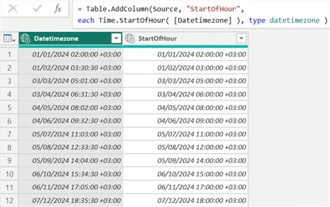 time startofhour time function power query m