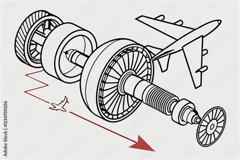 Technical Schematic Jet Engine Cutaway Intricate Details Engineering Blueprint Cross Section