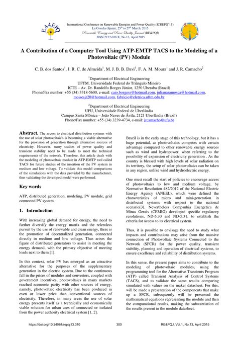 Pdf A Contribution Of A Computer Tool Using Atp Emtp Tacs To The Modeling Of A Photovoltaic