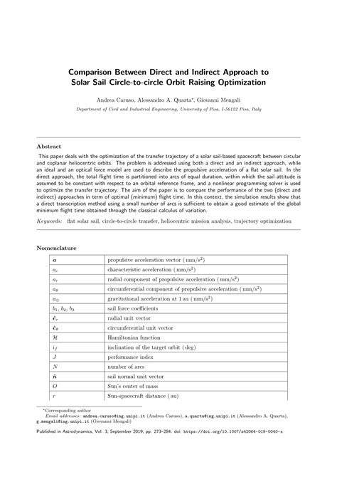 Pdf Comparison Between Direct And Indirect Approach To Solar Sail