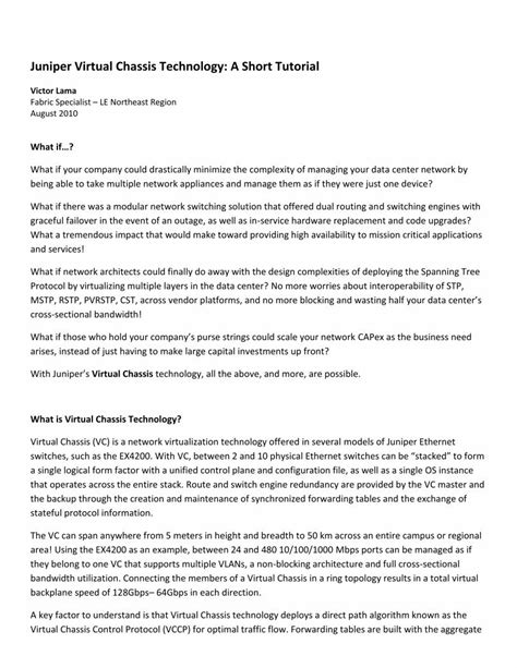 Pdf Juniper Virtual Chassis Technologyendtcattach