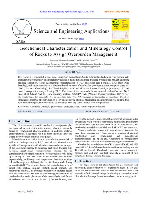 Pdf Geochemical Characterization And Mineralogy Control Of Rocks To Assign Overburden Management