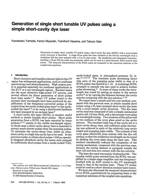 Pdf Generation Of Singel Short Tunable Uv Pulses Using A Simple Short Cavity Dye Laser