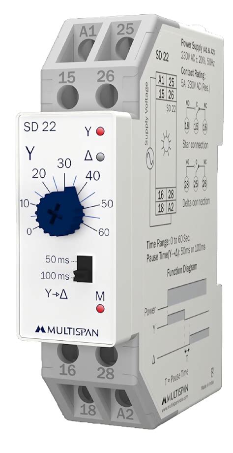 Multispan Star Delta Timer Din Rail Mounting 90 X 22 5 X 72 Sd 22 230 V Ac