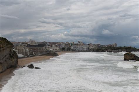 Panoramic View On Cliffs Houses Sandy Beaches Of Touristic Biarritz
