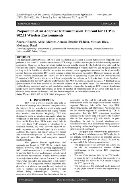 Pdf Proposition Of An Adaptive Retransmission Timeout For Tcp In 802