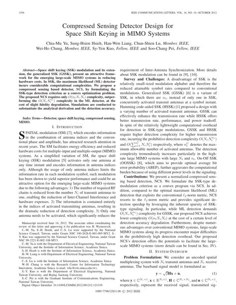 Pdf Compressed Sensing Detector Design For Space Shift Keying In Mimo Systems