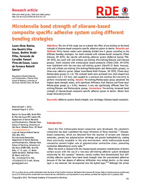 Pdf Microtensile Bond Strength Of Silorane Based Composite Specific Adhesive System Using