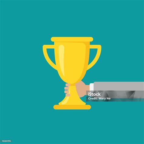 골드 트로피와 손 파란색 배경에 고립 우승 컵 1 위 수상 그릇 경쟁에 대한 스톡 벡터 아트 및 기타 이미지 경쟁 남자 남자 사업가 Istock