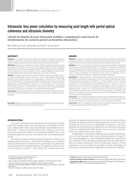 Pdf Intraocular Lens Power Calculation By Measuring Axial Length With Partial Optical