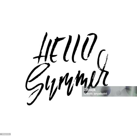 안녕하세요 여름 손으로 그린 디자인에 대 한 문자입니다 벡터 그림을 흰색 배경에 고립입니다 현대 드라이 브러쉬 비문입니다 건조한에 대한 스톡 벡터 아트 및 기타 이미지