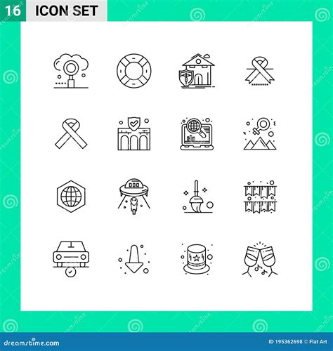 Pictogram Set Of 16 Simple Outlines Of Medical Oncology Ui Cancer Casualty Vector