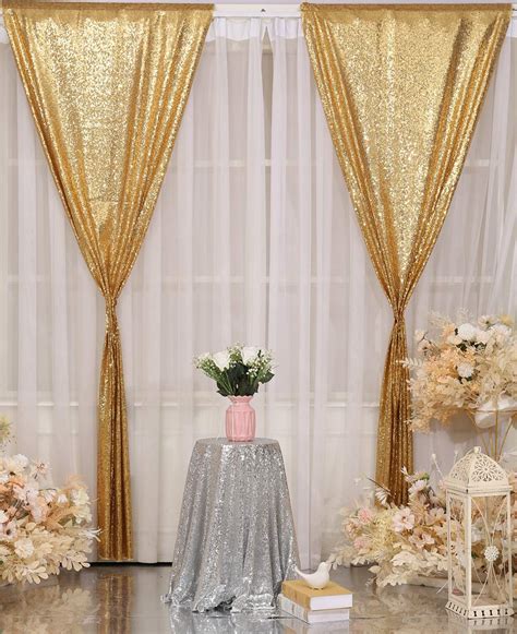 Poise3ehome Gold Sequin Backdrop Curtains 2 Panels Gold Sequin Backdr